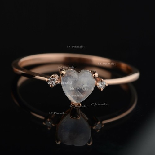 Heart Cut Genuine Moonstone Gemstone Diamond Ring Solid 14K Yellow Gold ...
