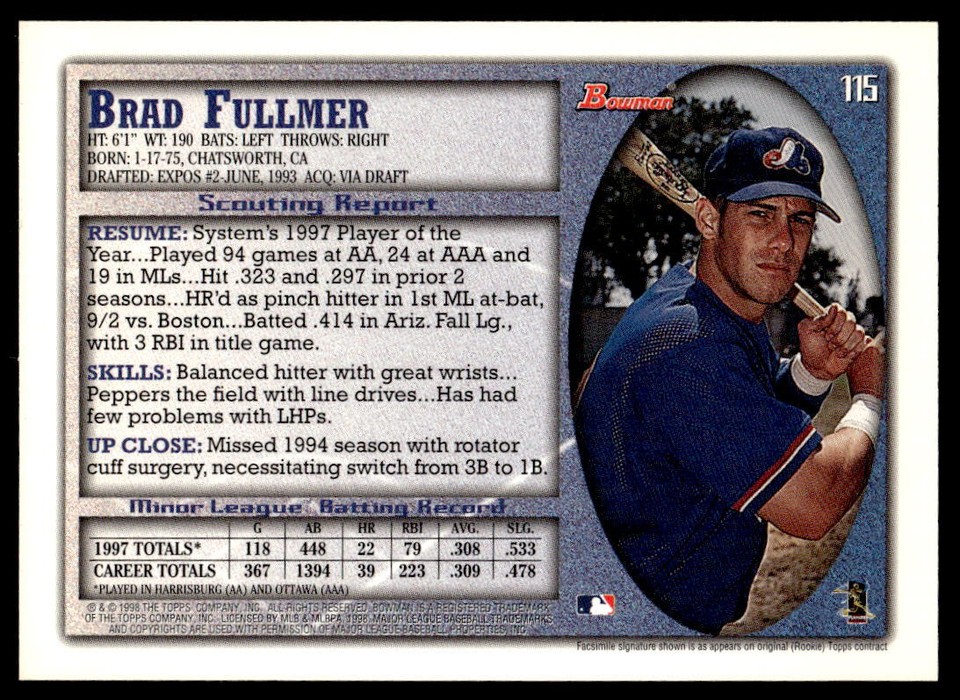 1998 Bowman 115 Brad Fullmer Montreal Expos Baseball Card | eBay