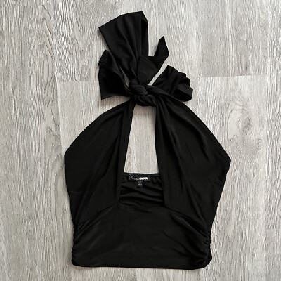 Fashion Nova Black Halter Top Crop Date Night Black Neck Tie | eBay