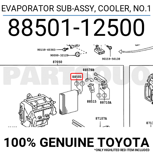 8850112500 Genuine Toyota EVAPORATOR SUB-ASSY, COOLER, NO.1 88501-12500 ...