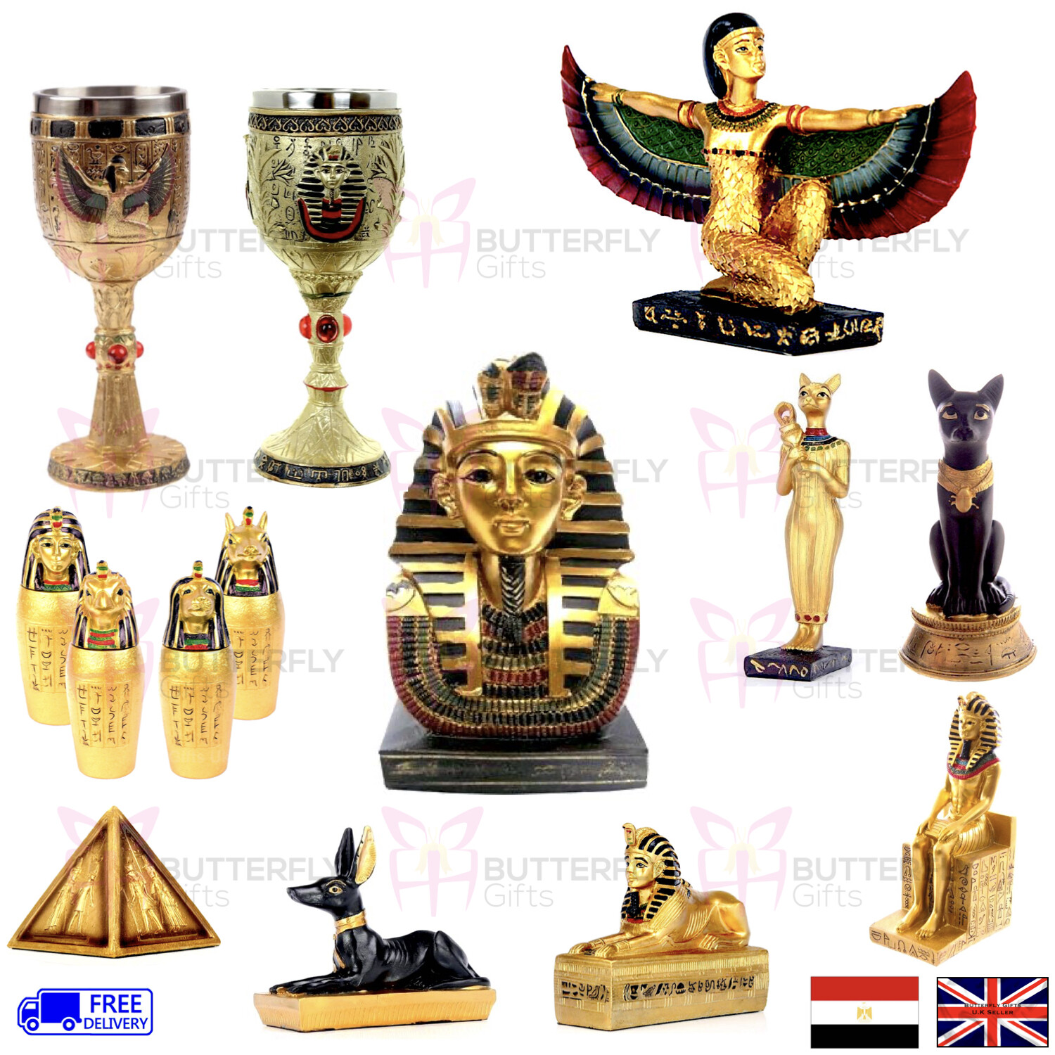 Ancient Egyptian Collectable Decorative Figures Ornaments Golden Bast ...