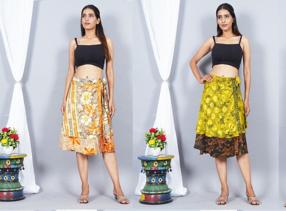 Vintage Sari Magic Wrap Skirts Multi color Bohemian Hippie Skirt Mini ...