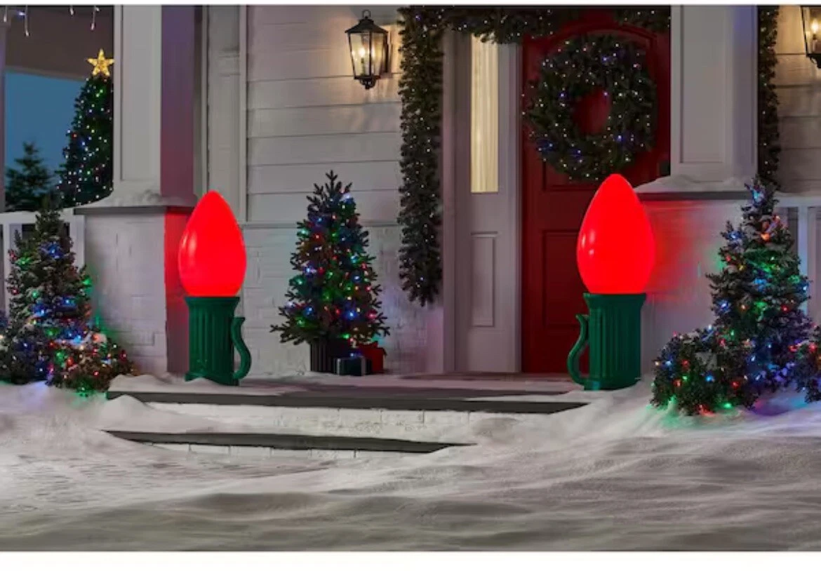 Home Accents 3 ft. Battery Operated LED Jumbo Red Bulb Holiday Yard Deco
