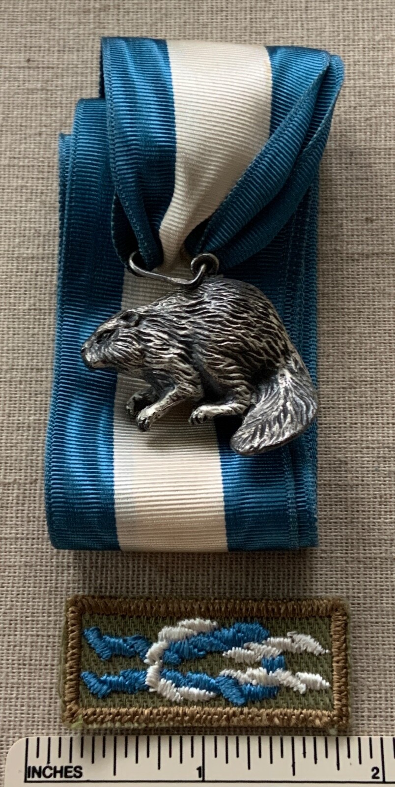 VTG 1960s SILVER BEAVER Boy Scout MEDAL & SQUARE KNOT PATCH Ribbon BSA ...