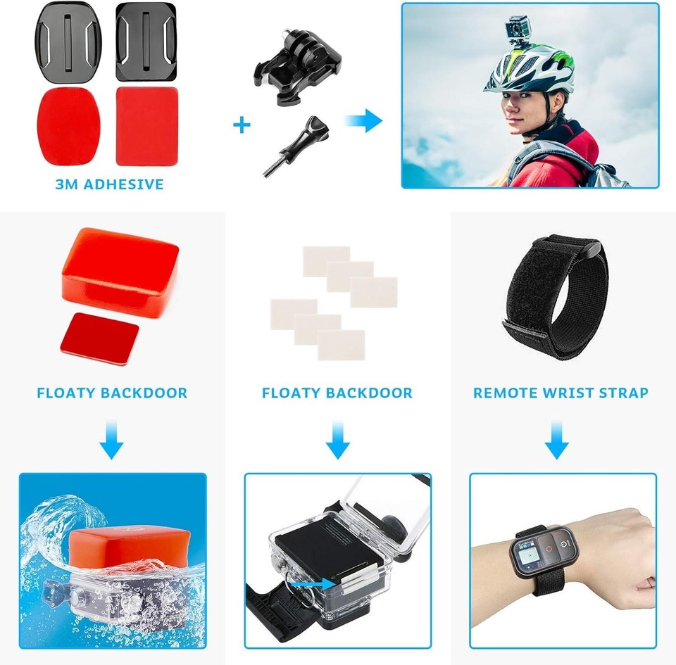 Action Camera Accessory Kit for GoPro Hero Black Silver 12 11 10 9 8 7 ...