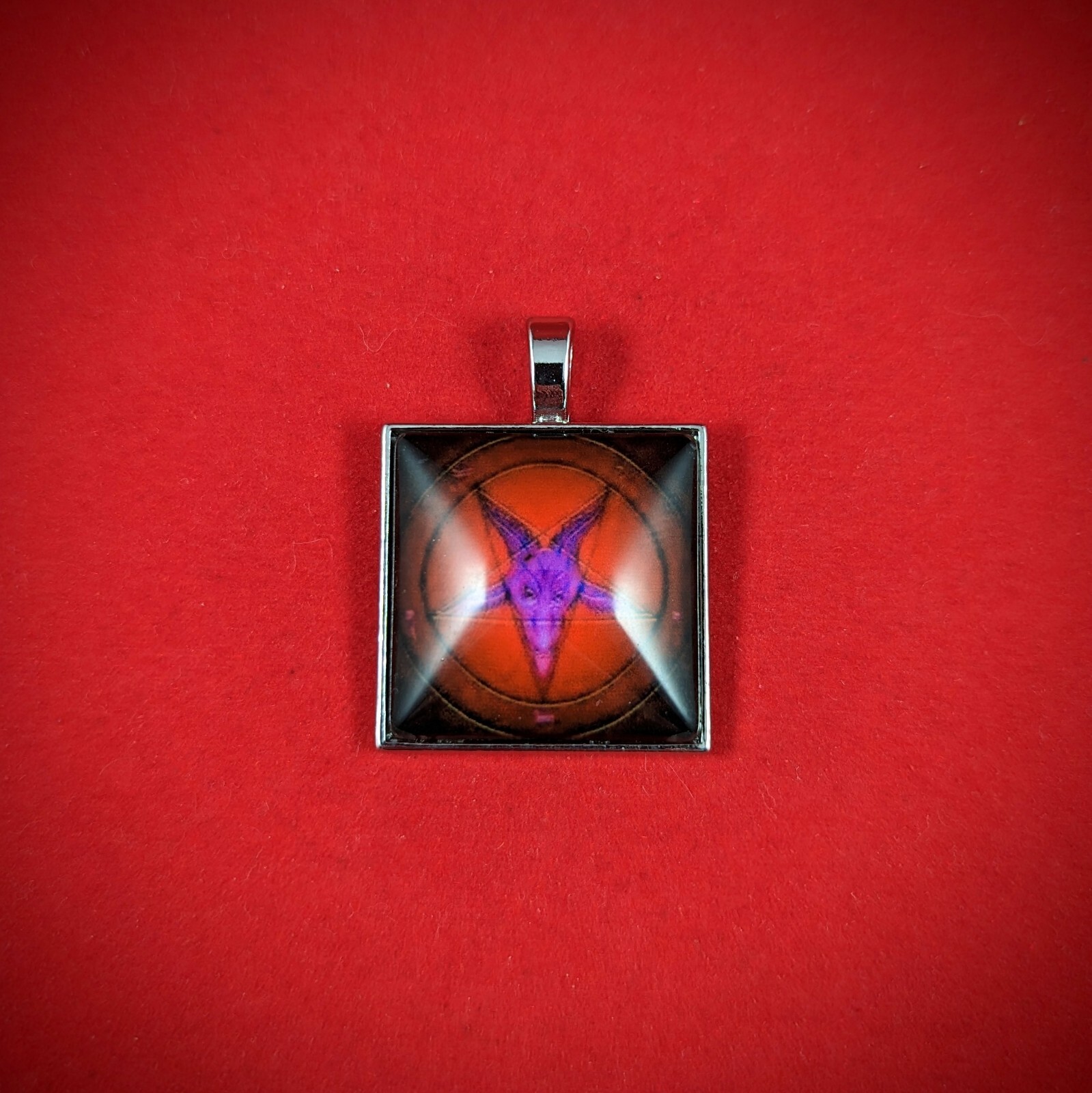 NEW Square Baphomet Inverted Pentagram Necklace Glass Cabochon magick ...