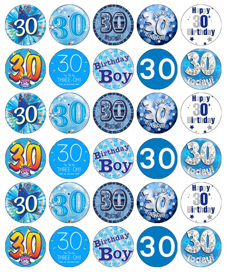 30x 30th Birthday Boy Blue Cupcake Toppers Edible Wafer Paper Fairy ...