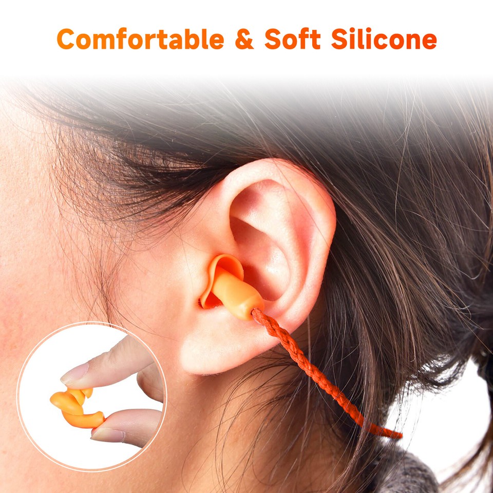 Soft Silicone Corded Ear Plugs Reusable Shooting Hearing Protection ...
