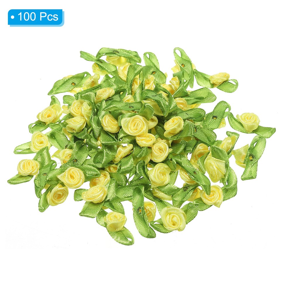 100Pcs 15mm Tiny Satin Ribbon Rose Fabric Flowers Rosettes Applique ...