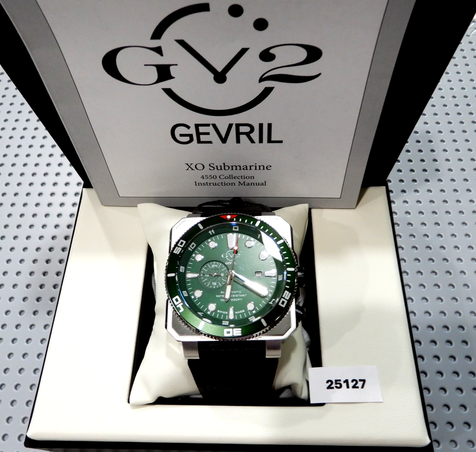 BEST PRICE!-Gevril/GV2-XO SUBMARINE-Swiss Automatic-Green Face/Blk ...