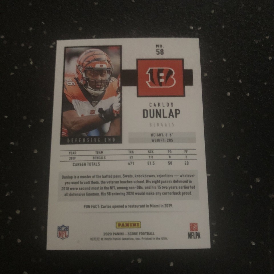 Carlos Dunlap 2020 Panini Score Football #58 NFL Cincinnati Bengals DE ...