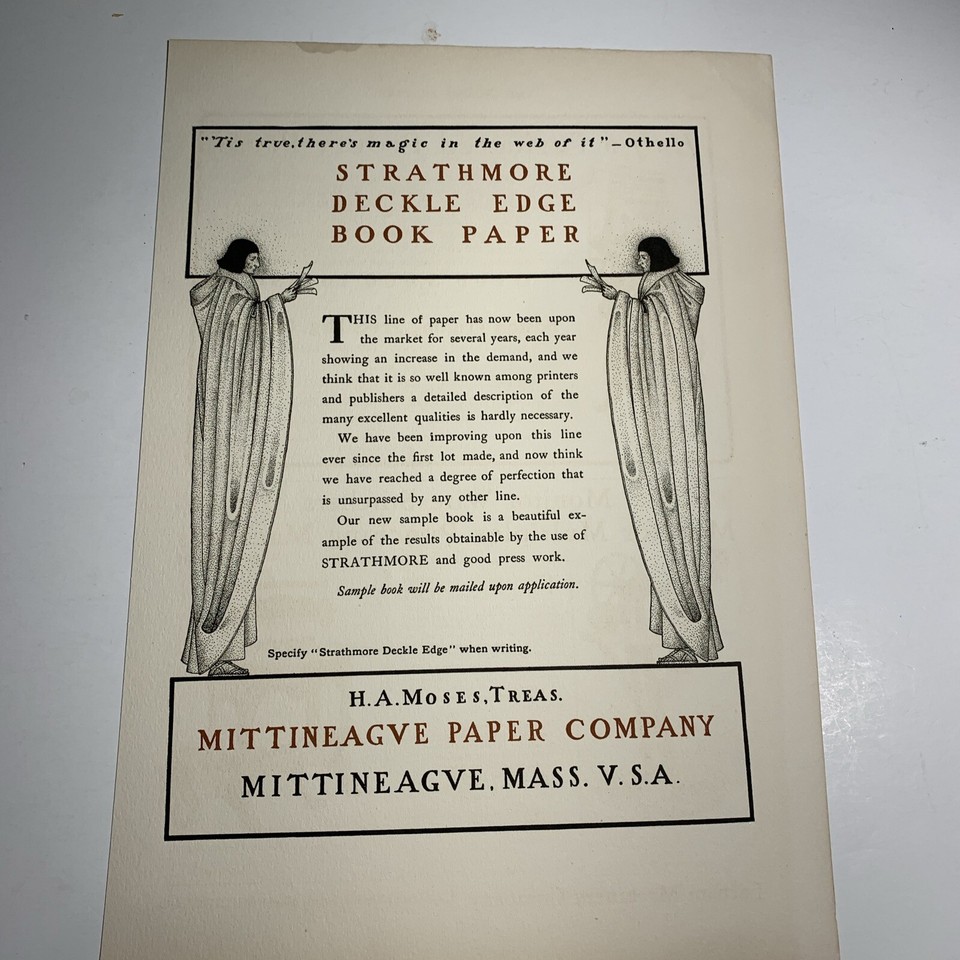 C 1910 Mittineague Massachusetts Paper Company Cover Artwork Poster ...