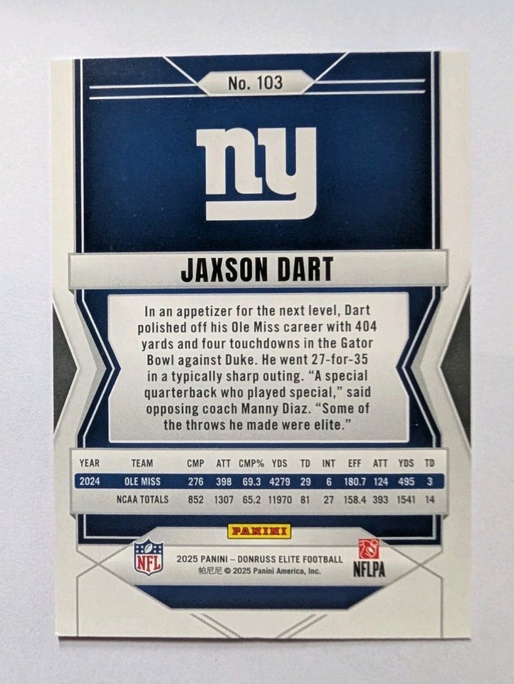 2025 Donruss Elite #103 Jaxson Dart Red Aspirations Holo /999 Rookie RC ...