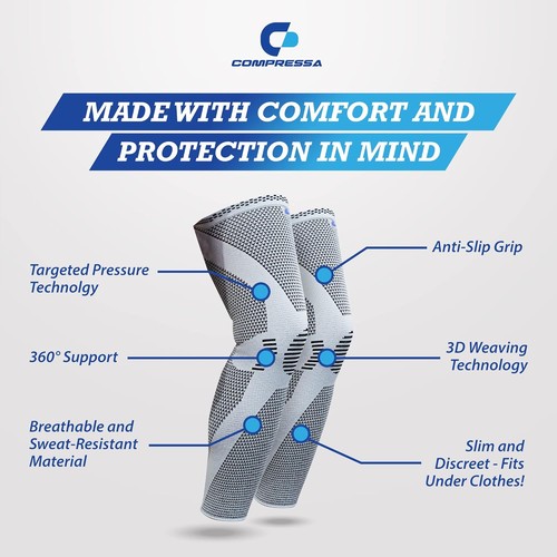 Compressa Leg Compression Sleeve (1 Pack) - Non-Slip Full Support for ...
