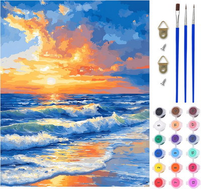 Paint by Numbers for Adults,Sunset Sea Waves Painting by Numbers Art ...