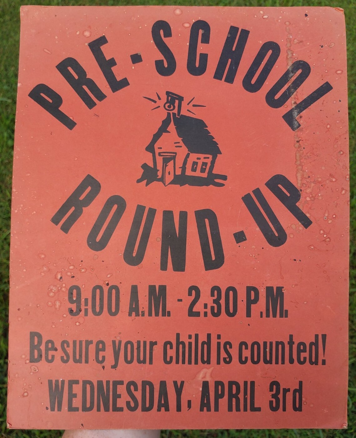 Vintage 1950s Preschool Round Up Sign Schoolhouse Cardboard | eBay