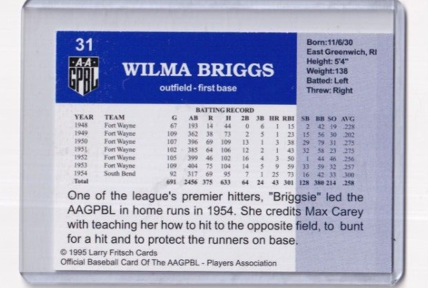 Wilma Briggs signed baseball card AAGPBL A League of Their Own with COA ...