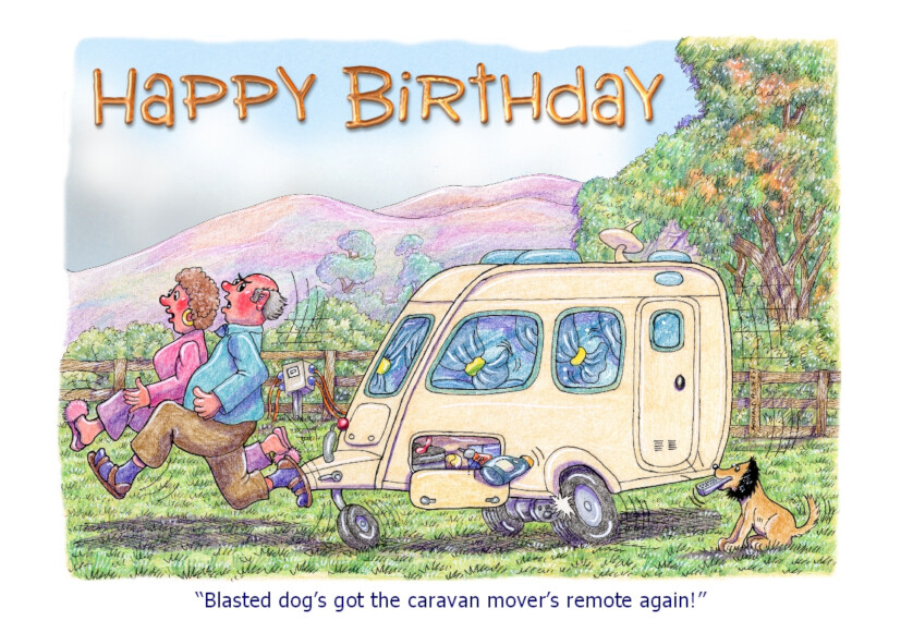 HAPPY BIRTHDAY CARAVANNING HUMOUR CARTOON A5 GREETING CARD BY ARMAND ...