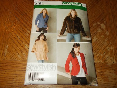 Simplicity Pattern 2150 Ms THREADS SEW STYLISH Jackets w/Sleeve~Front ...