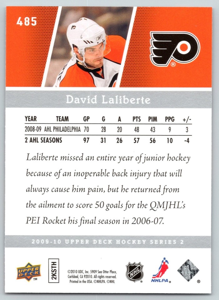 DAVID LALIBERTE RC YOUNG GUNS 2009-10 UPPER DECK 09-10 NO 485 39005 | eBay