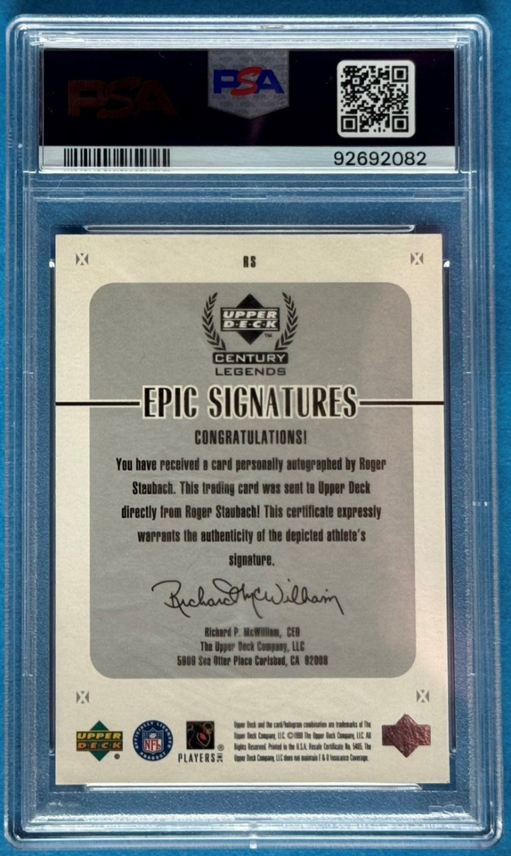 1999 UD CENTURY LEGEND EPIC SIGNATURES AUTO RS ROGER STAUBACH PSA 8 NM ...