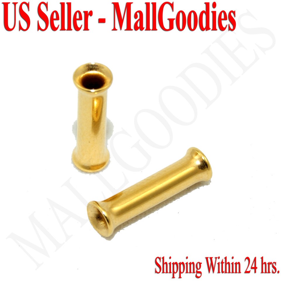 V054 Gold Double Flare Saddle Flesh Tunnels Earlets Ear Plugs Gauges ...