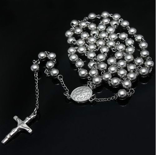 Heavy 8mm Ball Chain Stainless Steel Heavy Cross rosary chain Necklace ...