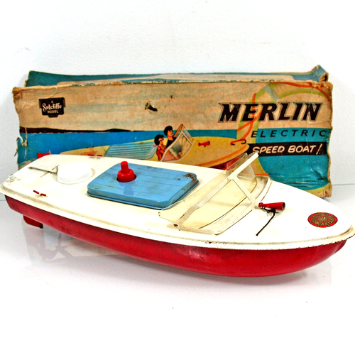 SUTCLIFFE MERLIN VINTAGE 1963 ELECTRIC POWERED MODEL SPEEDBOAT METAL ...