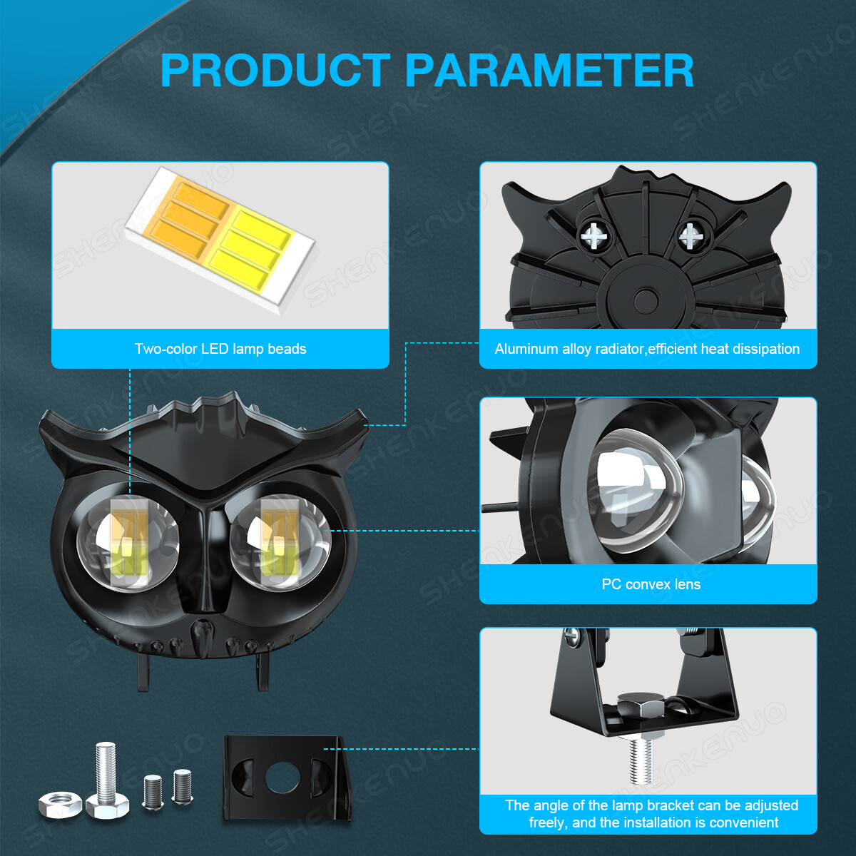 1X LED Work Light Pods White Yellow Dual Color Spot Fog Driving Owl ...