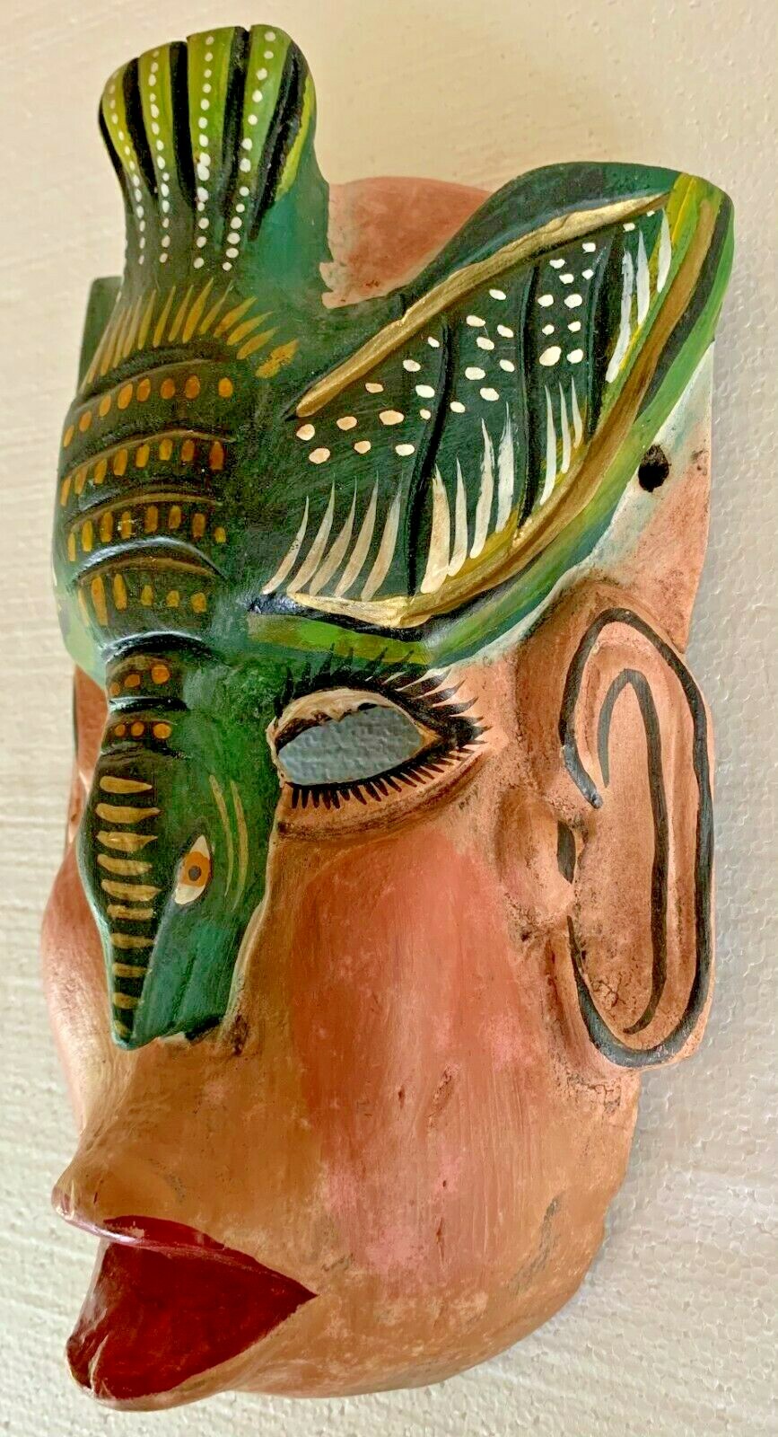 Mexican Folk Art Carved Nahua Wood Dove Bird Head Wall Face Mask ...