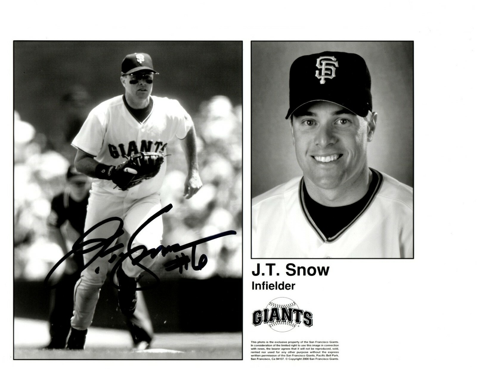 San Francisco Giants J.T. Snow autographed 8"x10" B&W press release ...