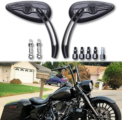 BLACK Rearview Mirrors with Skull Head for Harley-Davidson Fatboy FLSTF ...