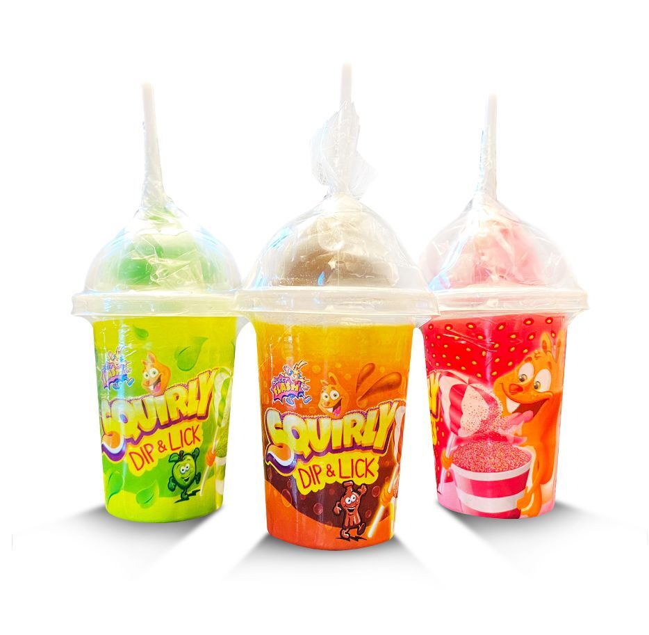 (14,52 EUR/kg) Display Komplett Squirly Dip & Lick 50g Lolly + Puder 15 ...