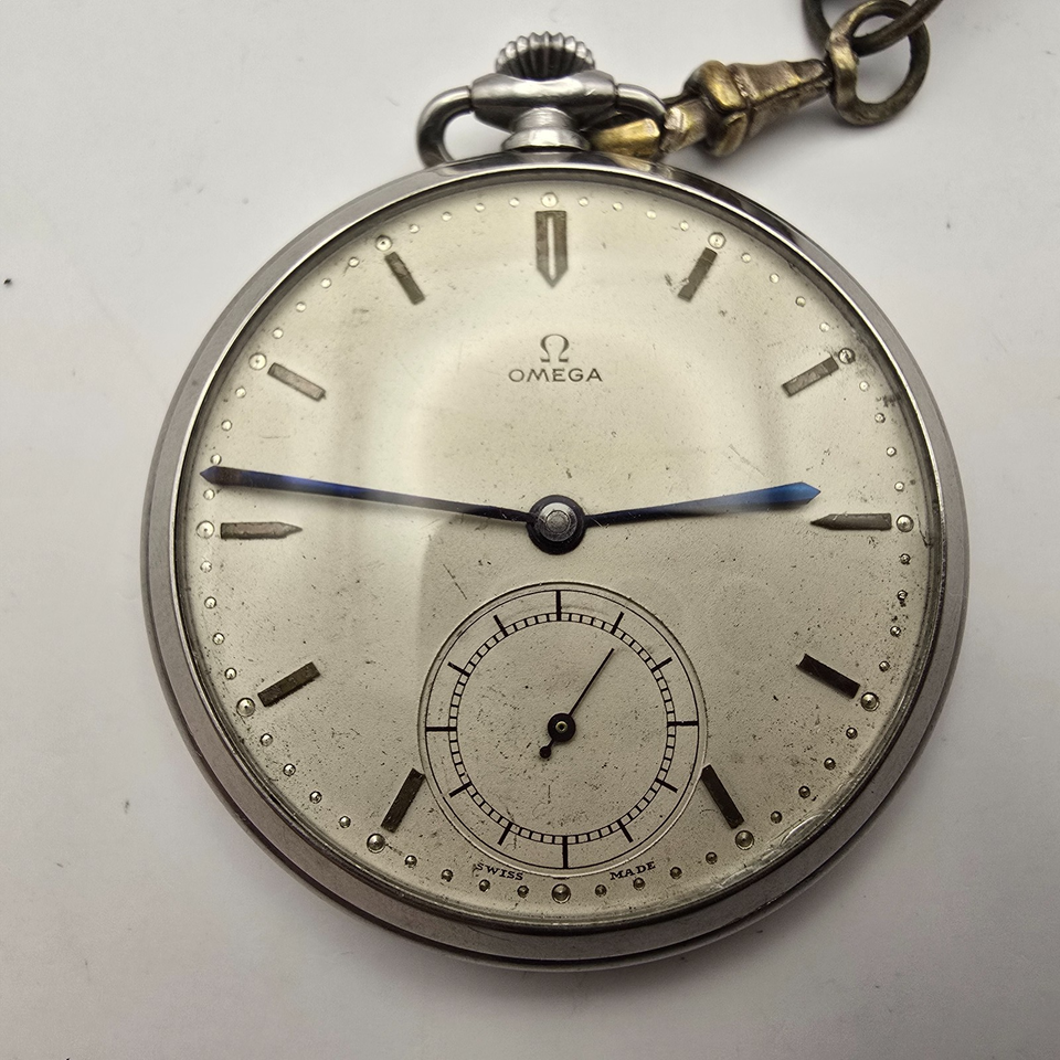 OMEGA SWISS POCKET WATCH STAINLESS STEEL MANUAL WINDING WITH SMALL ...