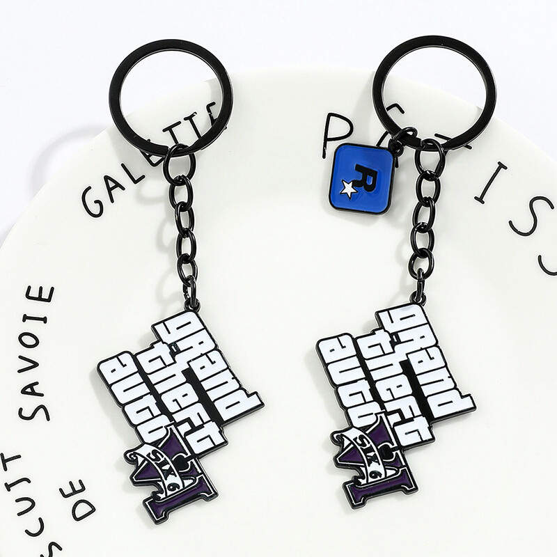 Grand Theft Auto V Keychain Cartoon Letter Metal Badge Pendant Backpack ...