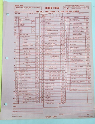 1967 GMC Truck C K P910 Thru 930 Salesman Order Form All The Options ...