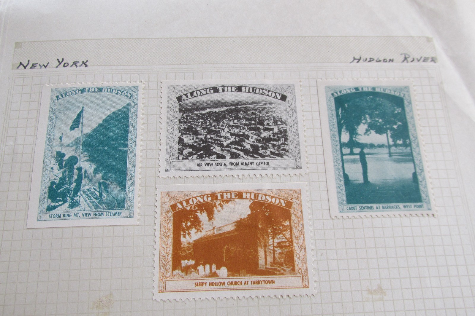 New York Along the Hudson vintage stamps label set of 10 Indian Point ...