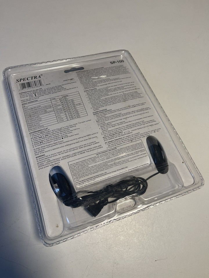 Spectra Personal CD Player With Bass Boost SP-100 NIP Blue Headphones ...