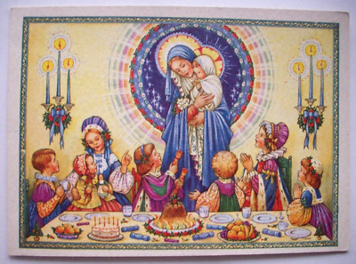 Marian Heath Mary watches over children vintage Christmas greeting card ...