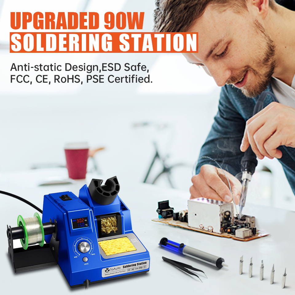 90W 110V SMD Rework Soldering Station Iron Kit Welding Tool Digital LED ...