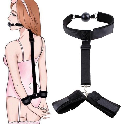 Restraint-Collar with Ball Gag Straps to Handcuffs-Hook Loops Closure Bondage | eBay