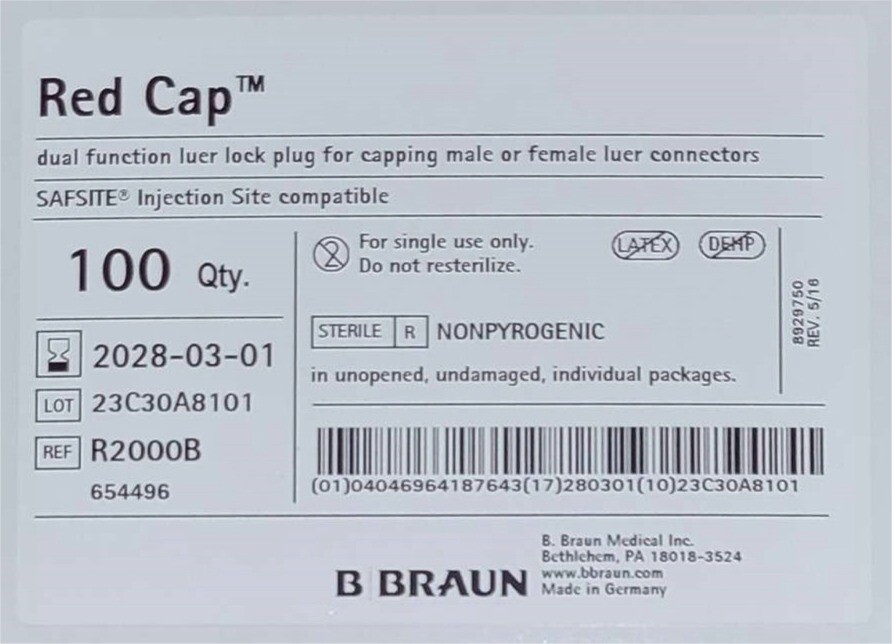 B.BRAUN Red Cap Luer Lock Plug Dual Male Female For Syringe IV ...