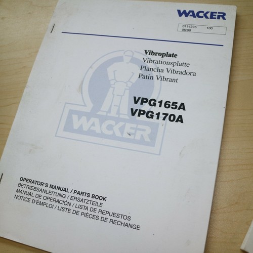 WACKER VPG165A VPG170A Compactor VIBRATORY Plate Owner Operator Manual ...