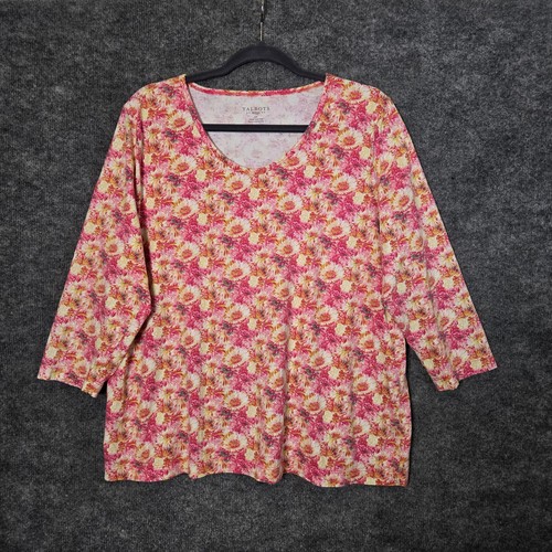 Talbots T Shirt Womens 2X Pink Yellow Daisies Cotton Everyday | eBay