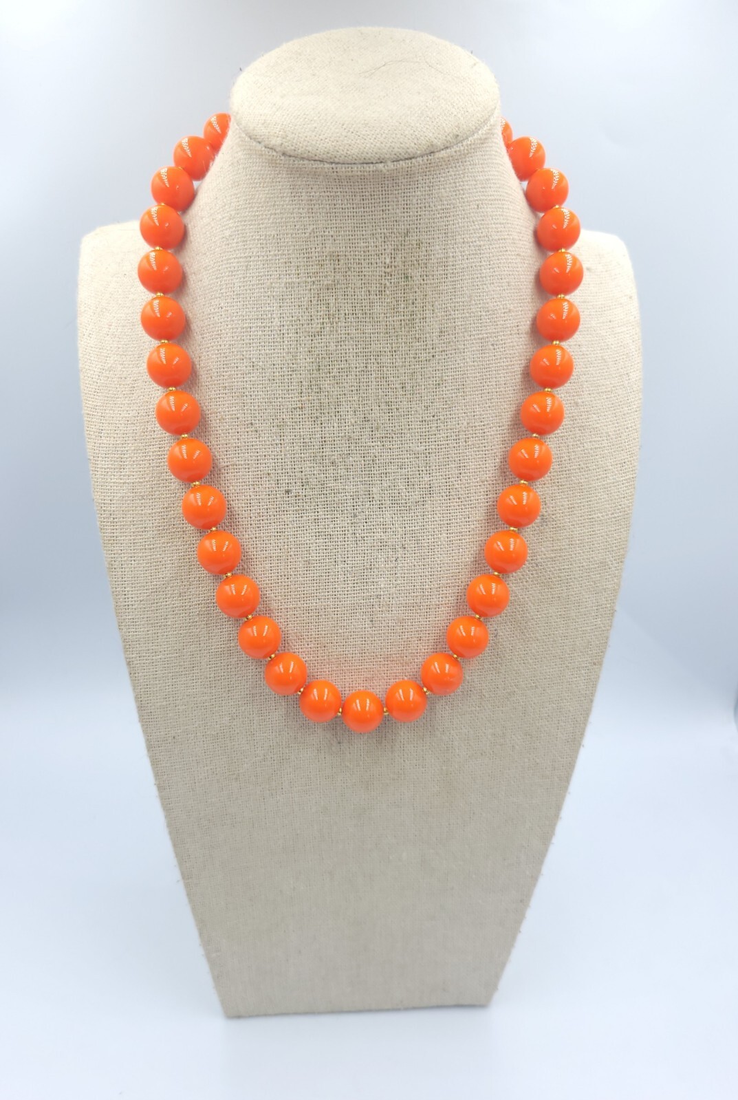 Vintage Retro Neon Orange Lucite Plastic Gold Tone Be… - Gem