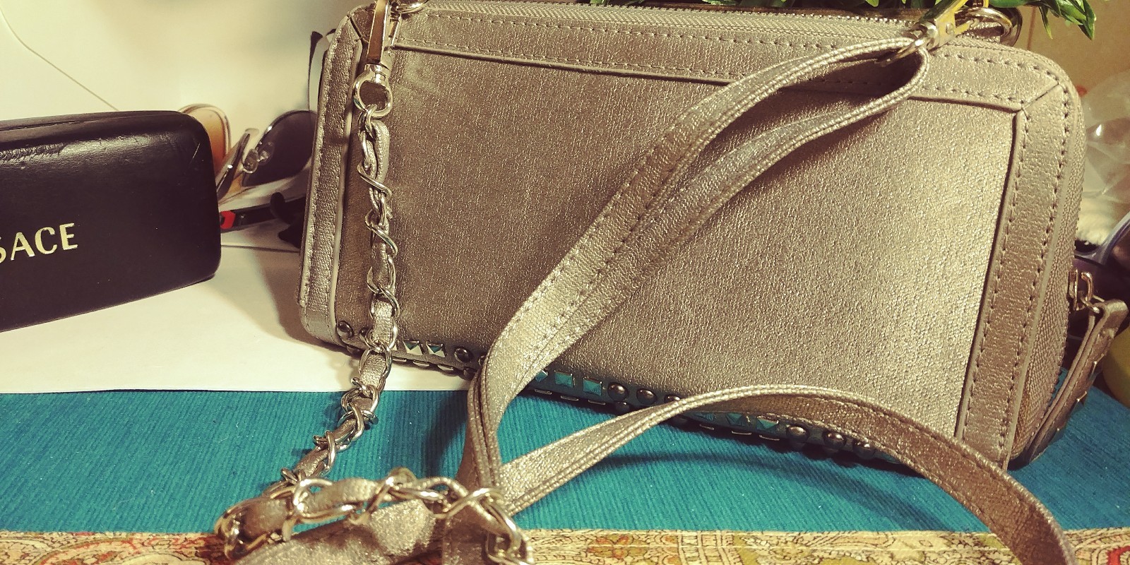 Nicole lee USA woman Crossbody metallic silver/ gold small purse size 4 ...