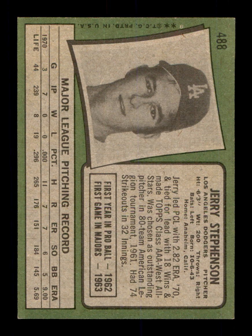 1971 Topps Baseball #488 Jerry Stephenson EX *d6 | eBay