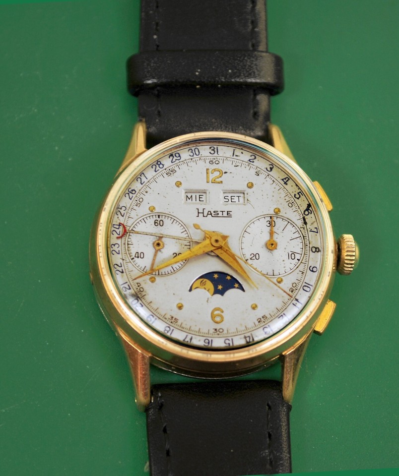 Vintage 1940's HASTE Moonphase Chronograph Triple Date Men's Watch ...