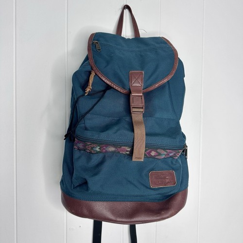 Vintage 90s L.L. Bean Bookbag Backpack Aztec Teal Drawstring Leather ...