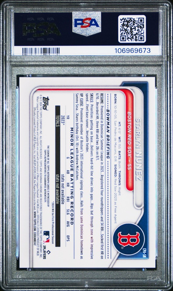 2024 BOWMAN CHROME PRSPCT AUTOS BLUE REFRACTOR STARLYN NUNEZ 123/150 PSA 9 | eBay